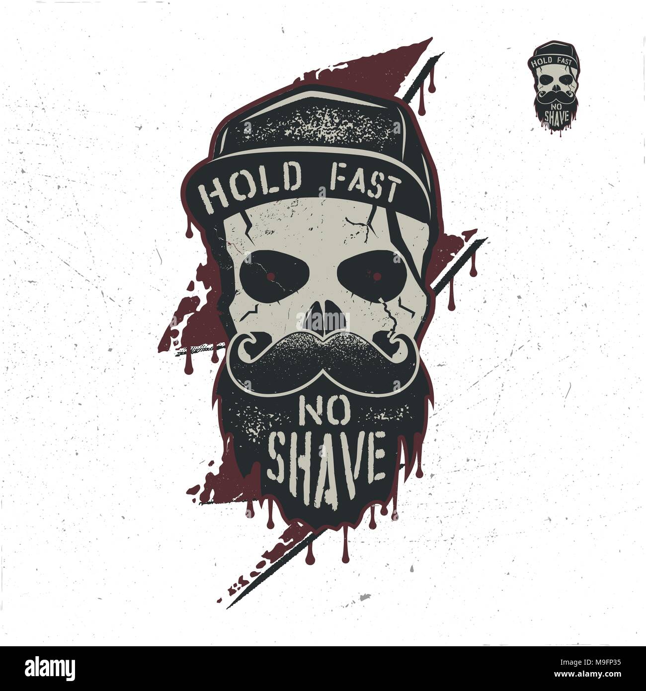 Skull character with blood stains, cap. Vintage hand drawn label ...