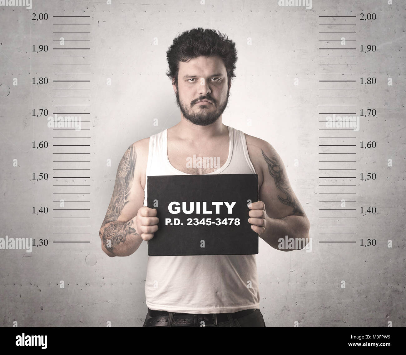 Caught guilty man with ID signs on his hand Stock Photo - Alamy