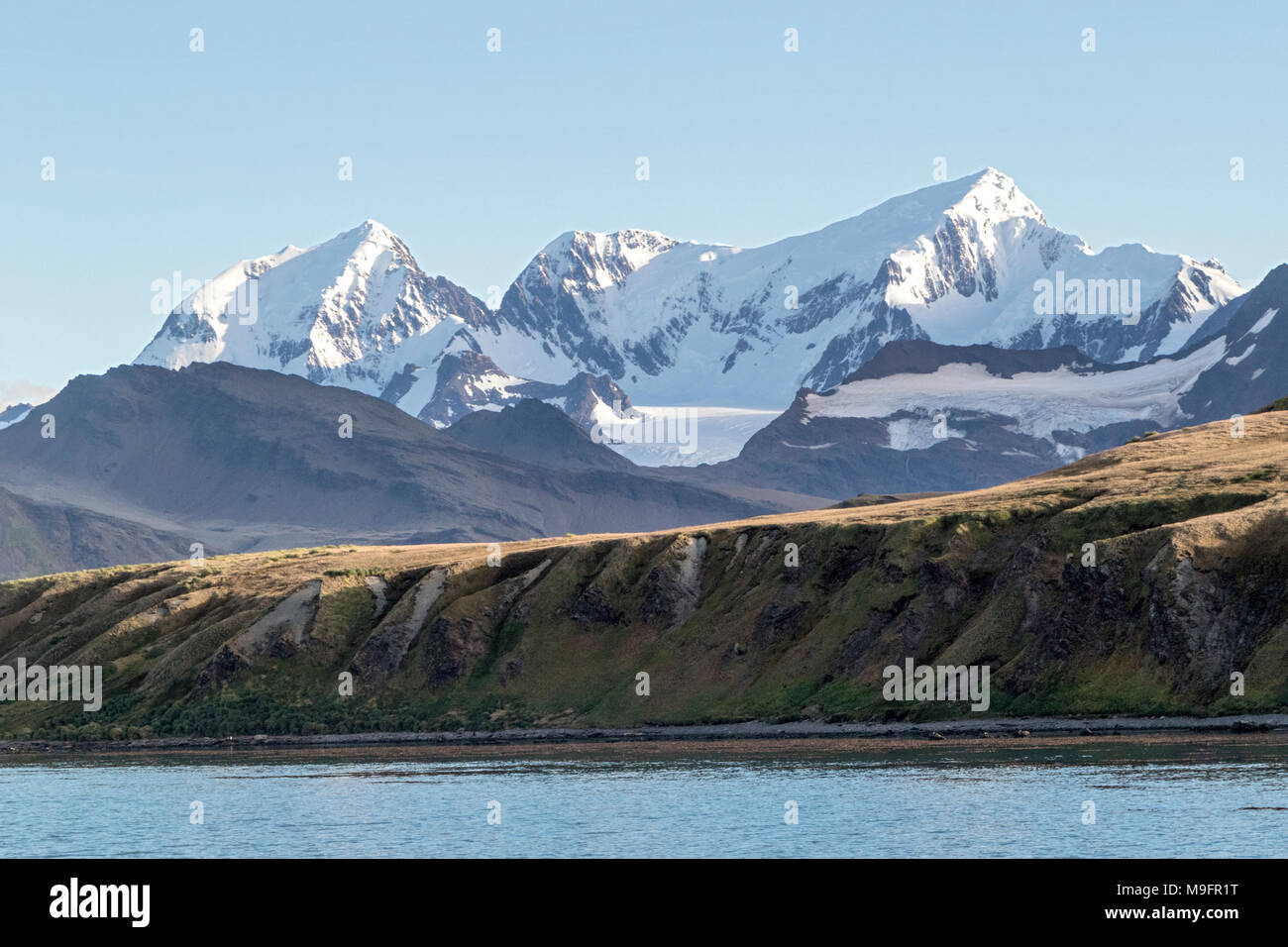view of Grytviken, South Georgia, Antarctica, showing landscape with ...
