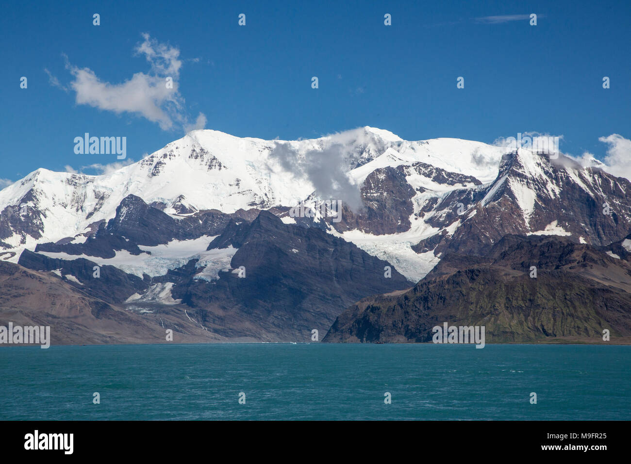 view of Grytviken, South Georgia, Antarctica, showing landscape with ...
