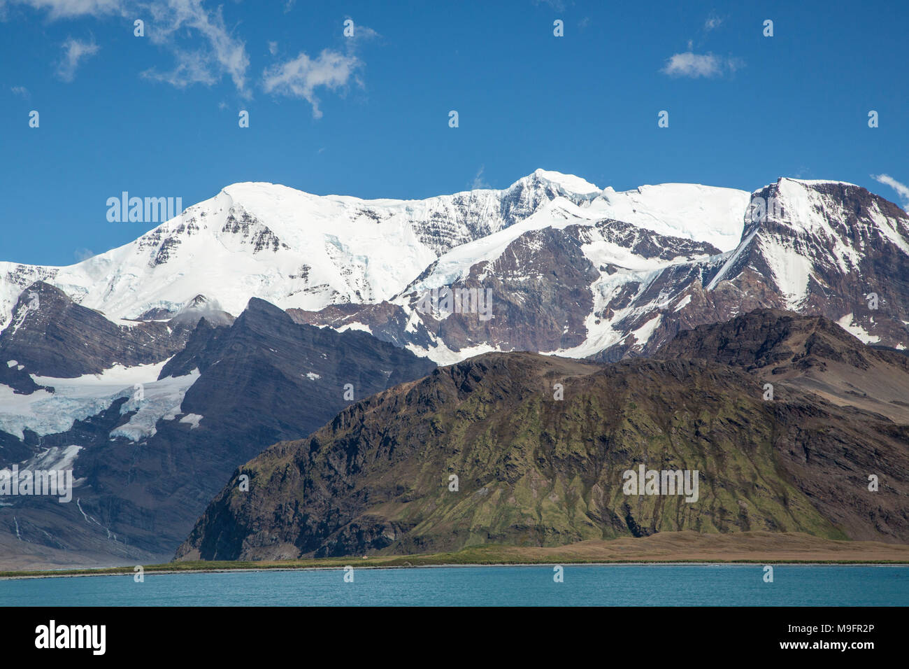 view of Grytviken, South Georgia, Antarctica, showing landscape with ...