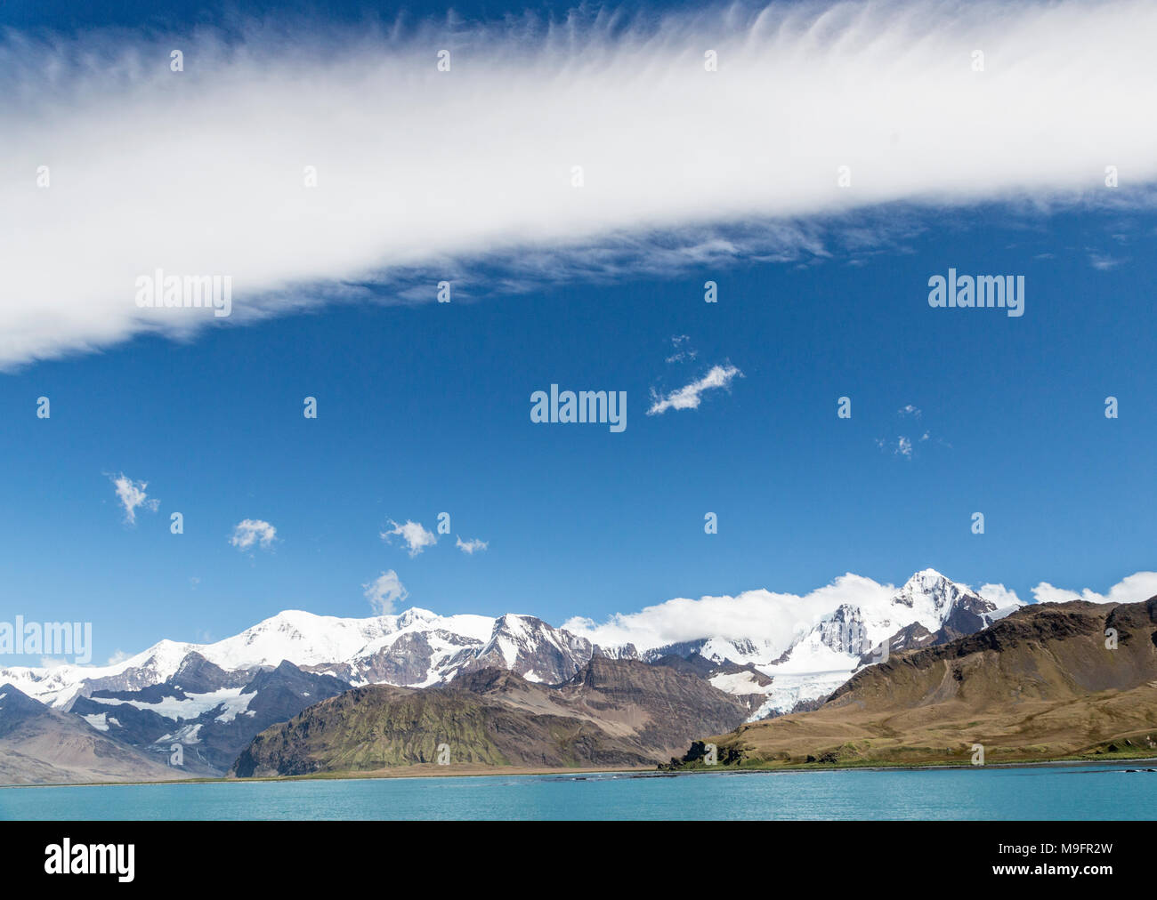 view of Grytviken, South Georgia, Antarctica, showing landscape with ...