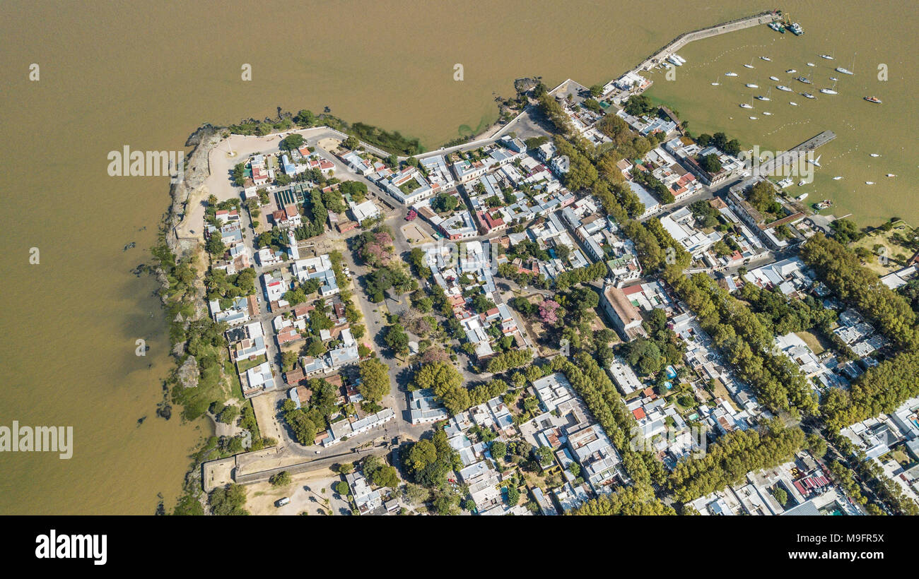 Aerial of Barrio Historico, Colonia del Sacramento, Uruguay Stock Photo ...