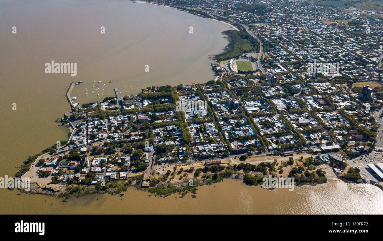 Aerial of Barrio Historico, Colonia del Sacramento, Uruguay Stock Photo ...