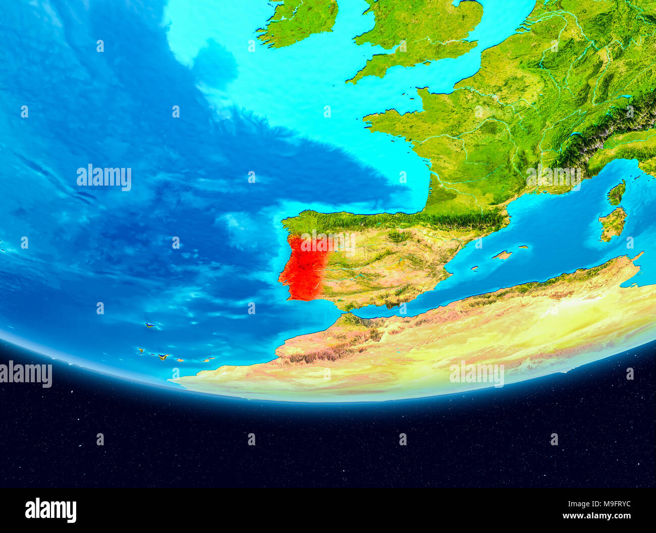 Portugal from orbit of planet Earth. 3D illustration. Elements of this ...