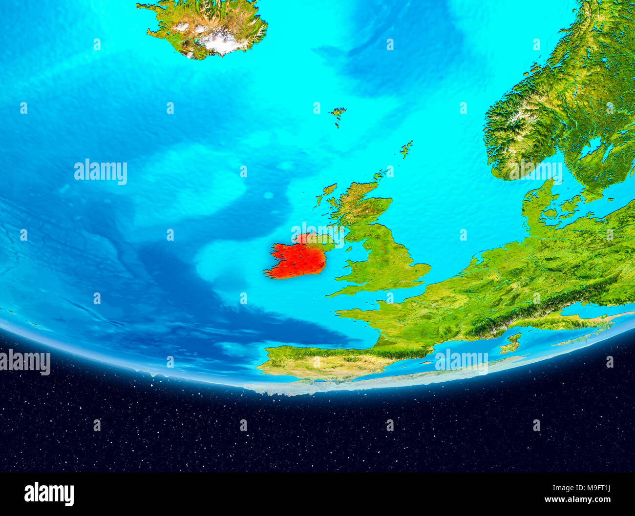 Ireland from orbit of planet Earth. 3D illustration. Elements of this ...