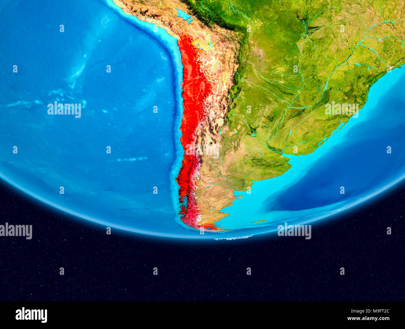 Chile from orbit of planet Earth. 3D illustration. Elements of this ...