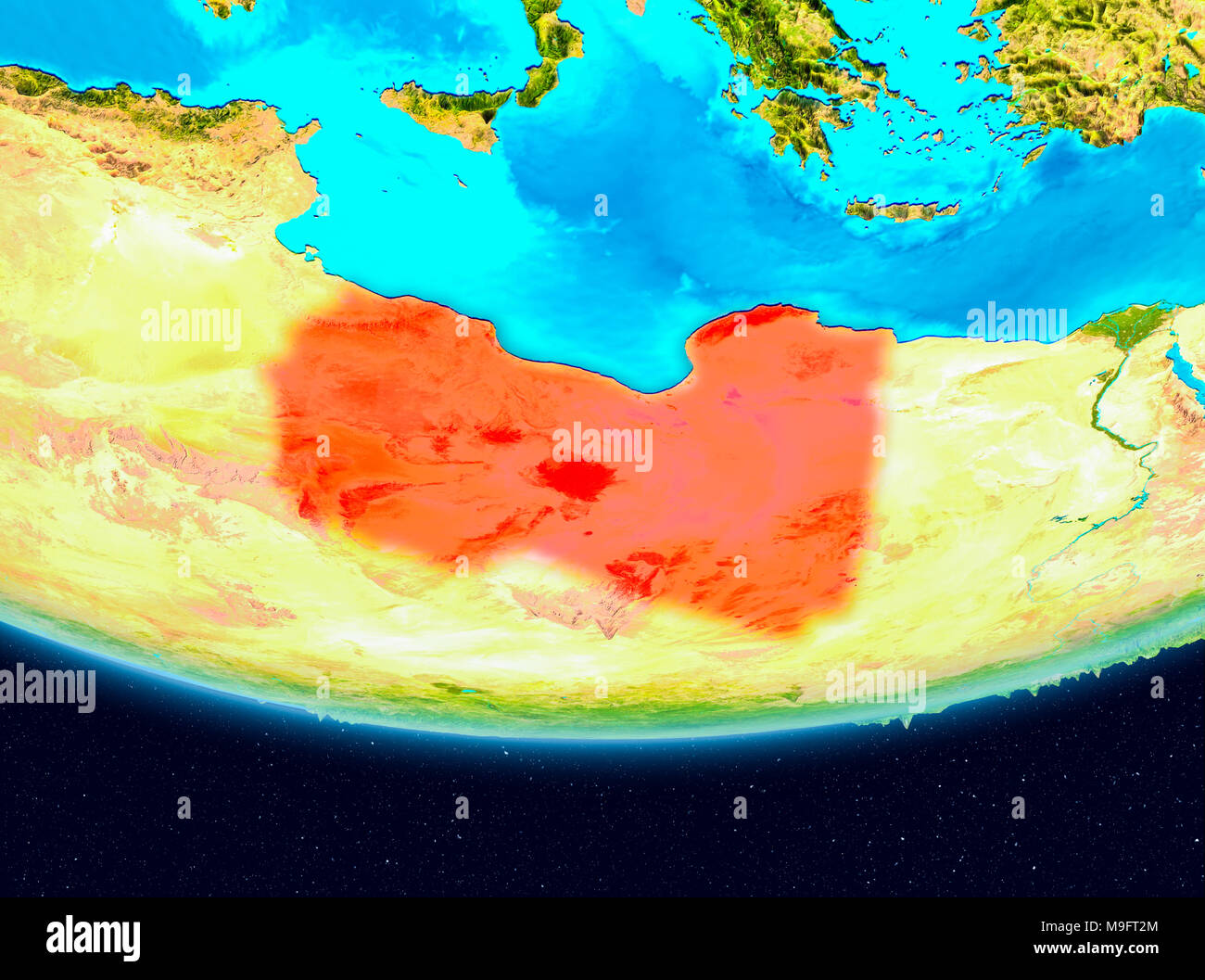 Libya from orbit of planet Earth. 3D illustration. Elements of this ...