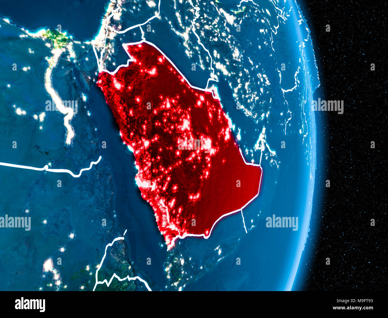 Saudi Arabia from orbit of planet Earth at night with visible ...