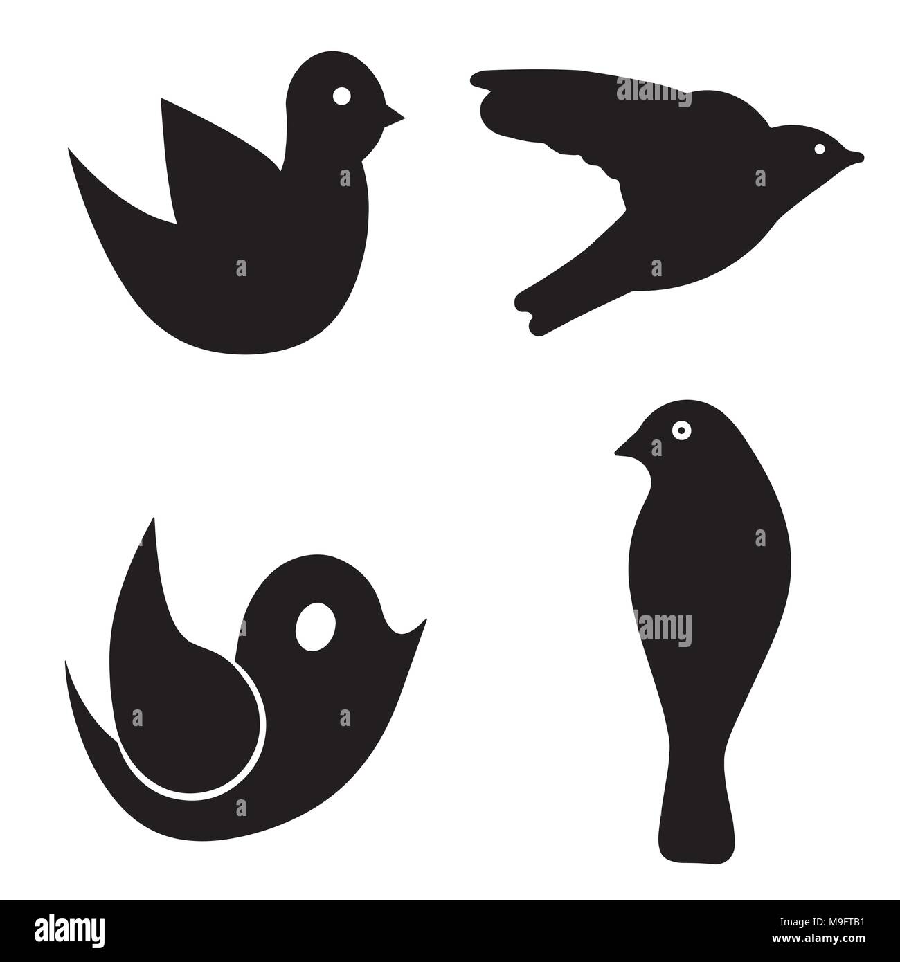 four birds vector set - black silhouette bird - white background Stock ...