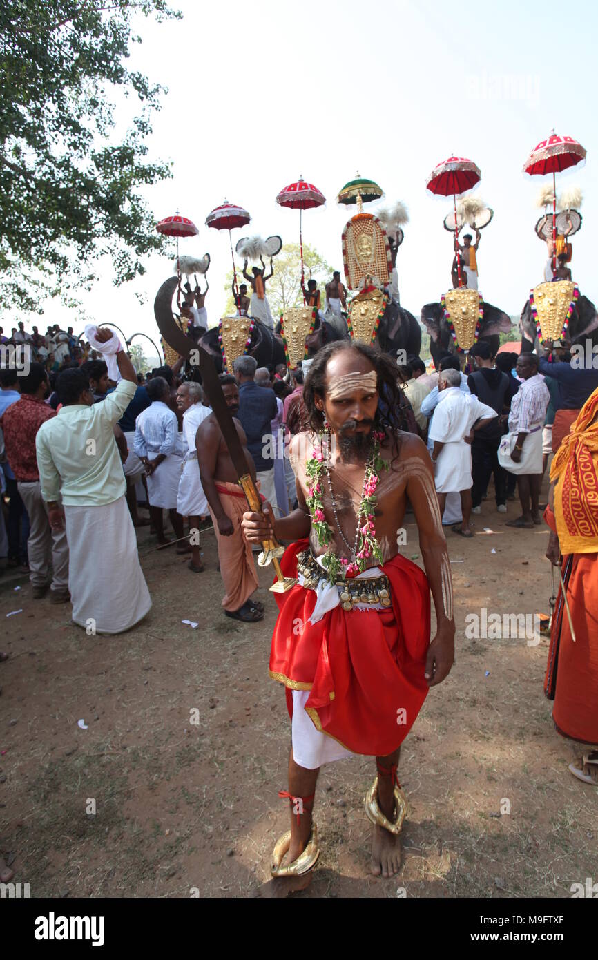temple festival in kerala,with procession of kuthiravela or motif ...