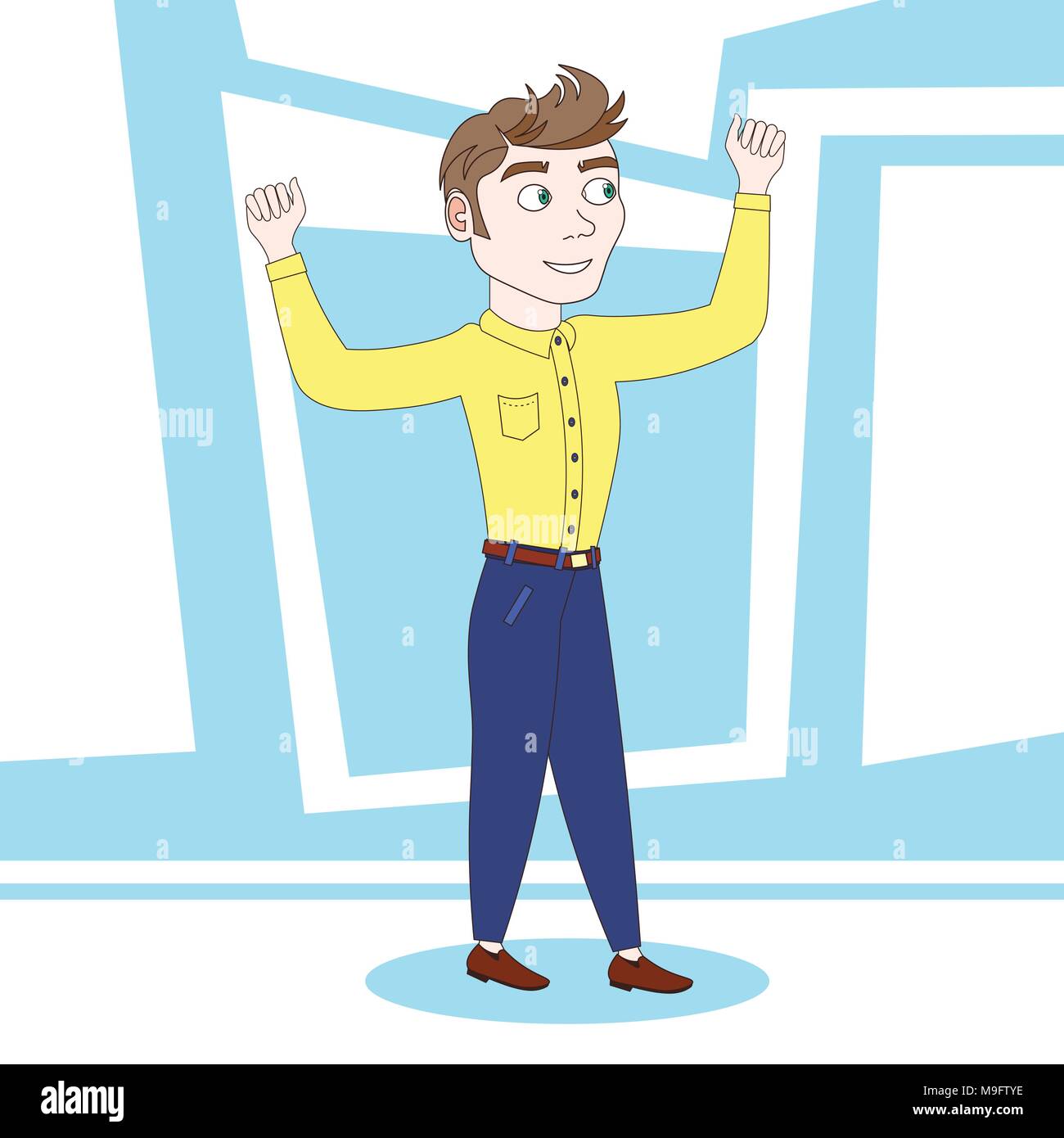 Strong Young Man Showing Hand Muscles Over Abstract Blue Background ...