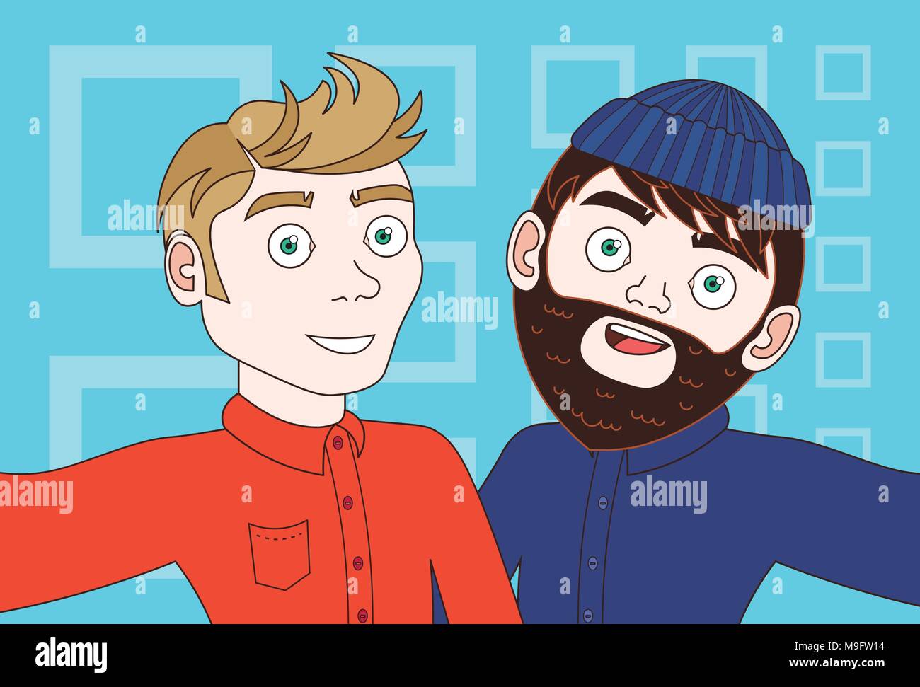 Two Hipster Men Taking Selfie Photo Posing Make Self Portrait Stock ...