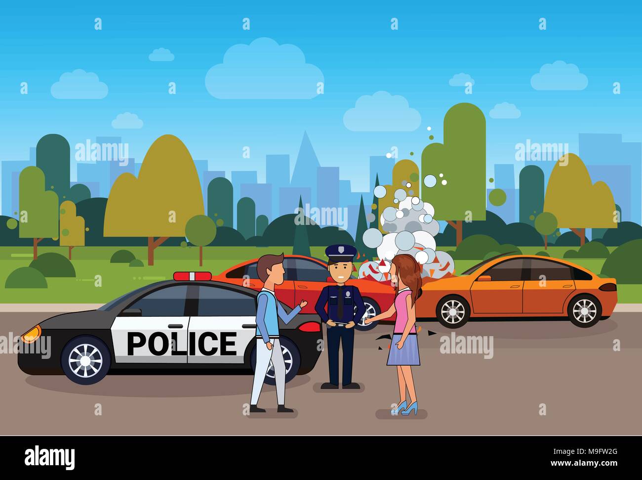 Car Accident Or Crash, Collision On Road With Male And Female Driver ...