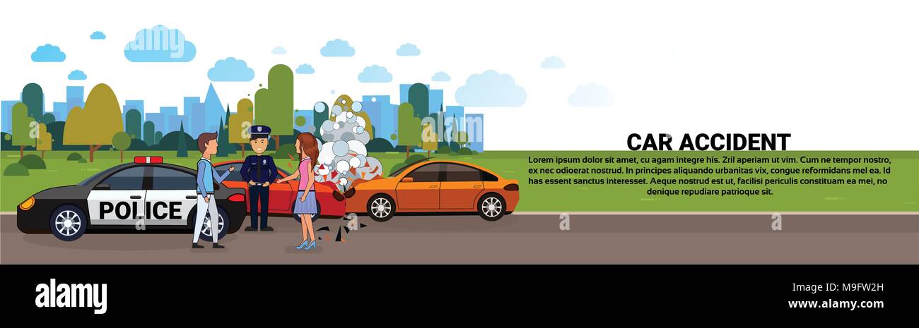 Car Accident Or Crash, Collision On Road With Male And Female Driver ...