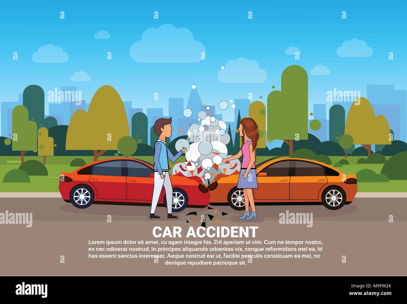 Car Accident On Road Vehicle Collision With Male And Female Driver ...
