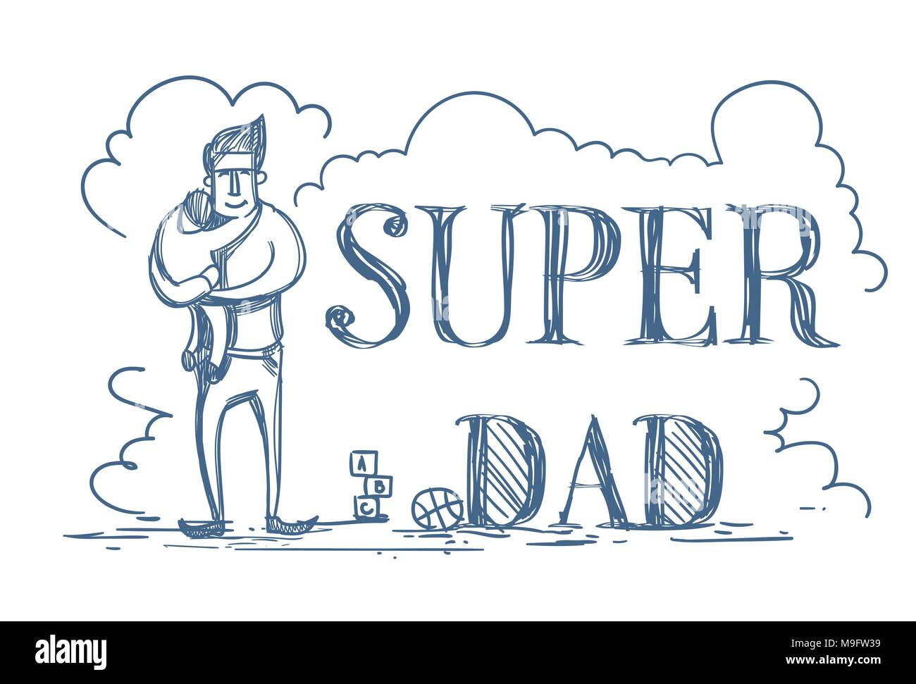Super Dad Doodle Poster With Man Embracing Kid On White Background ...