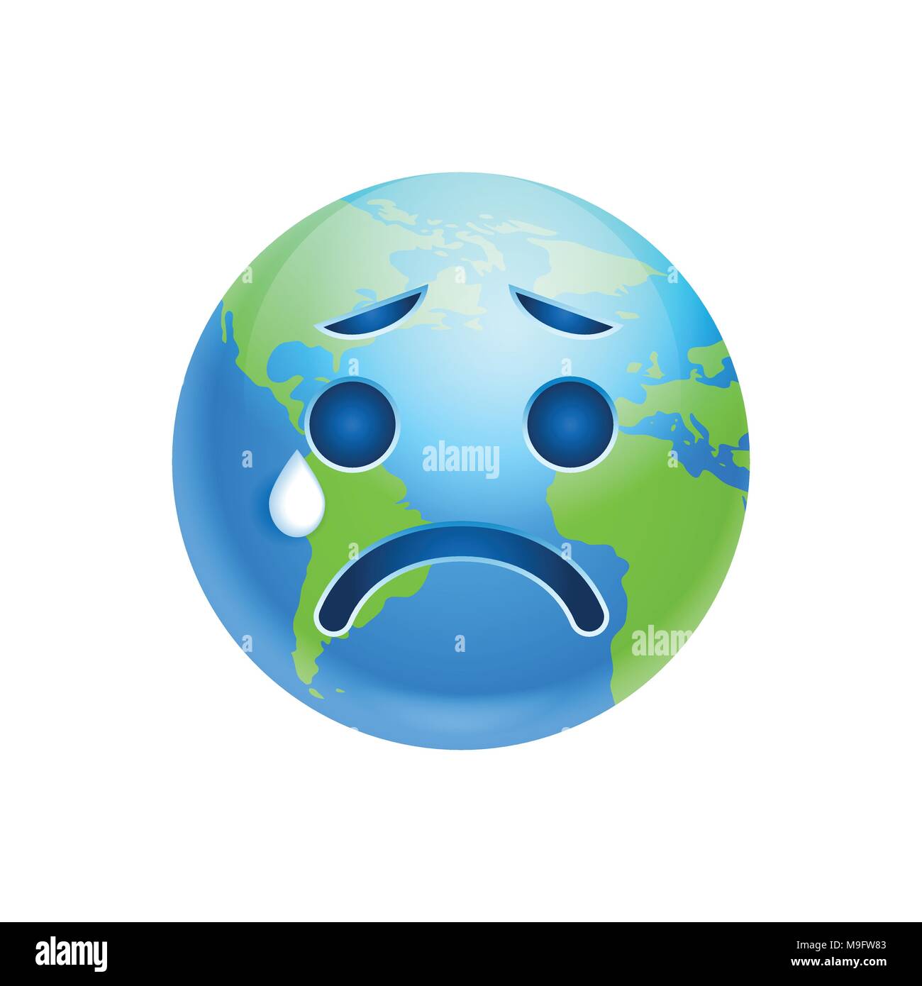 Cartoon Earth Face Crying Emotion Icon Funny Planet Depressed ...