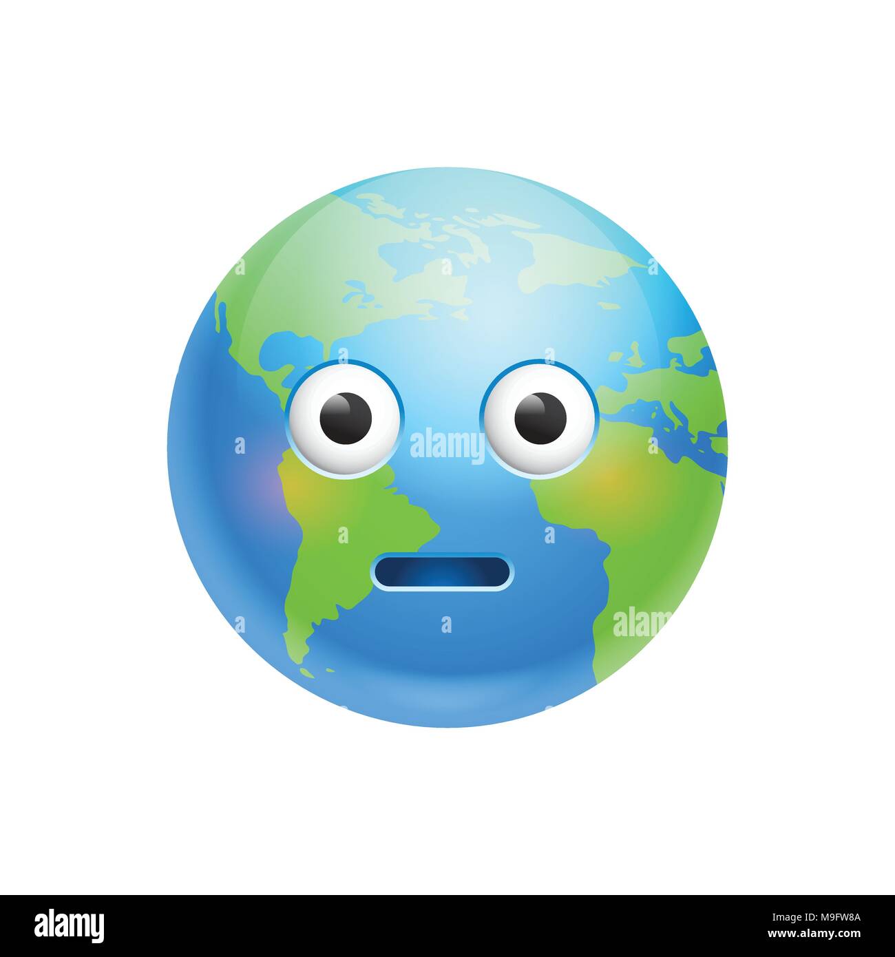 Cartoon Earth Face Shocked Emotion Icon Funny Planet Expression ...