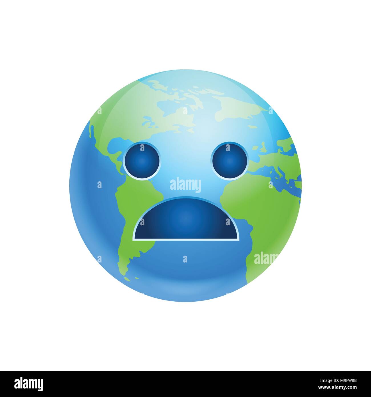 Cartoon Earth Face Shocked Emotion Icon Funny Planet Expression ...