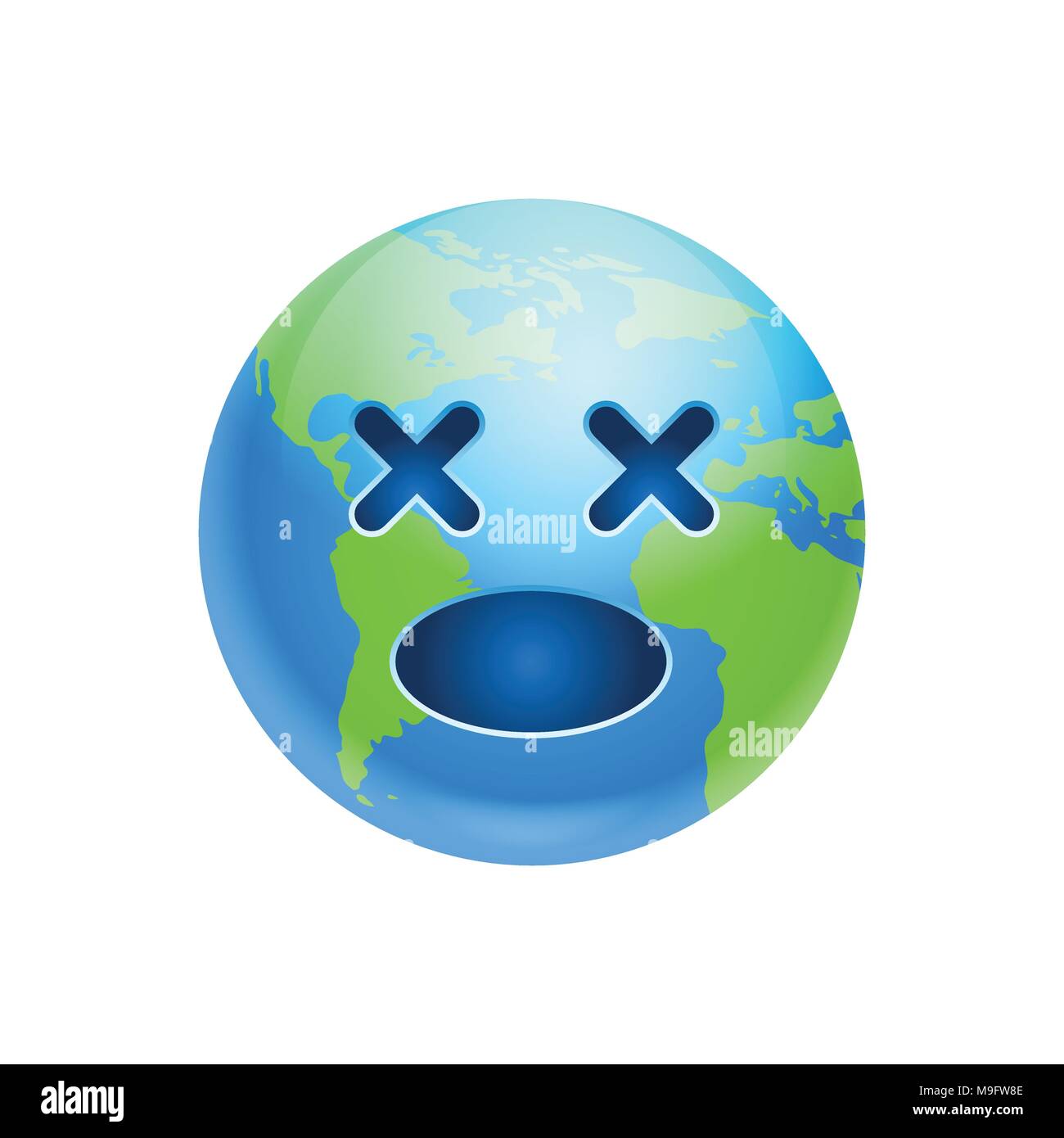 Cartoon Earth Face Shocked Emotion Icon Funny Planet Expression ...