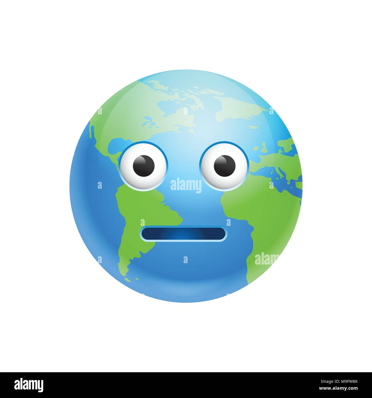 Cartoon Earth Face Shocked Emotion Icon Funny Planet Expression ...