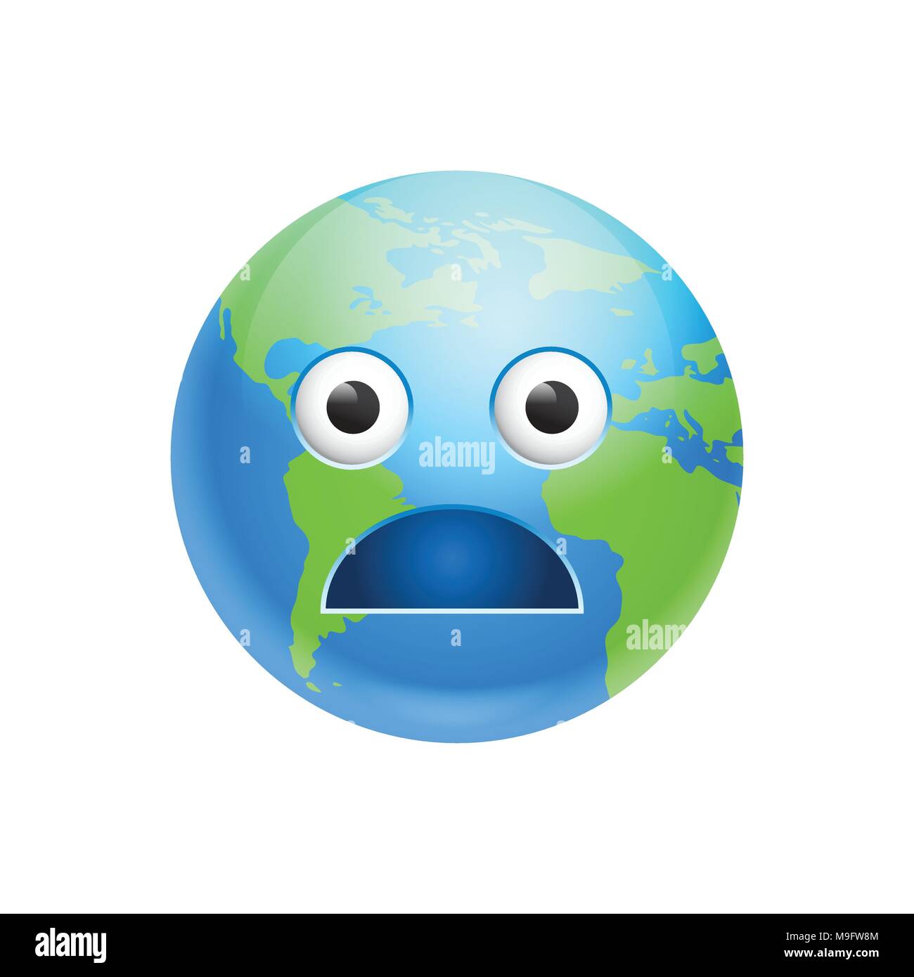 Cartoon Earth Face Shocked Emotion Icon Funny Planet Expression ...