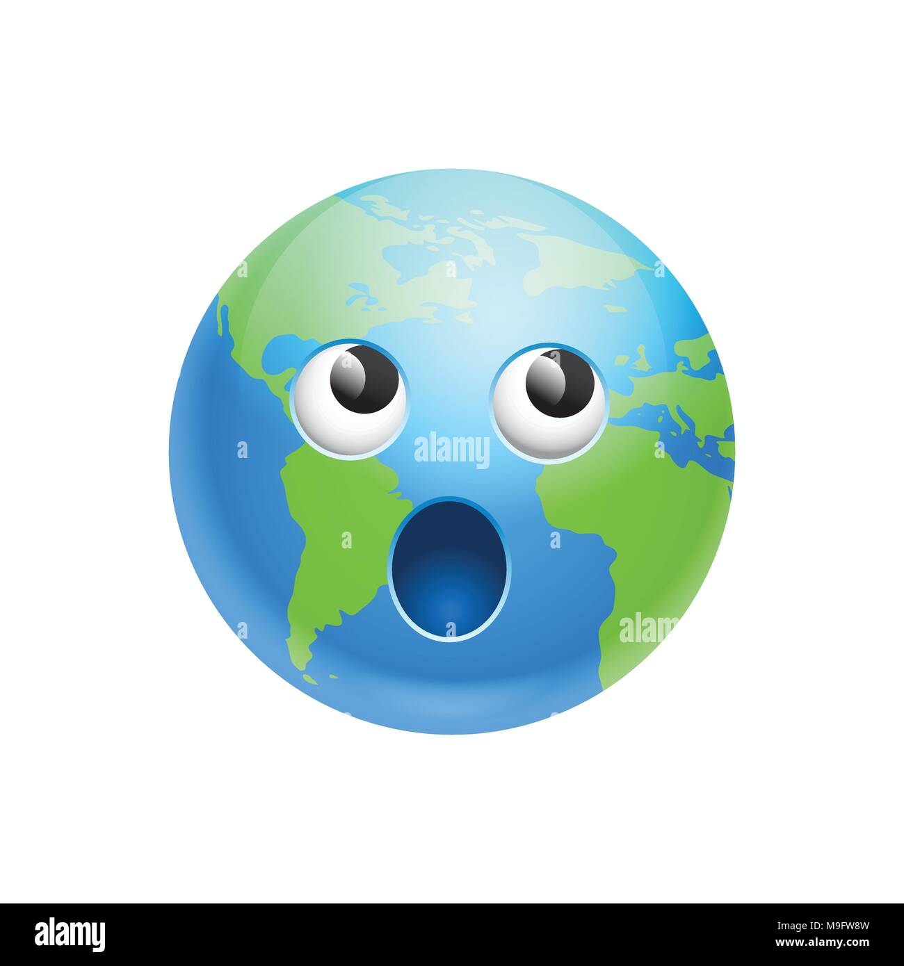 Cartoon Earth Face Screaming Emotion Icon Funny Planet Expression ...
