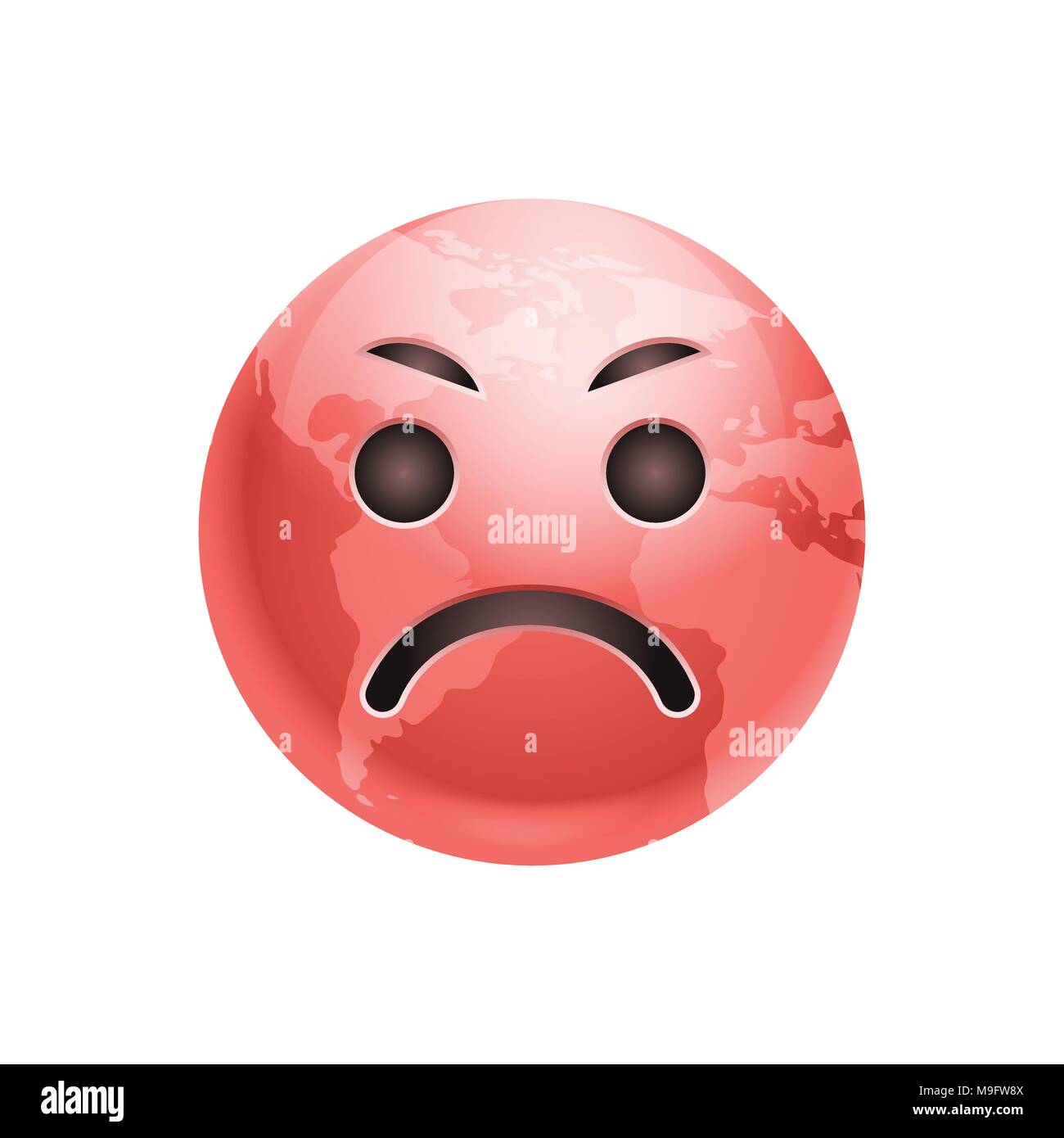 Cartoon Earth Red Face Angry Emotion Icon Funny Planet Expression ...