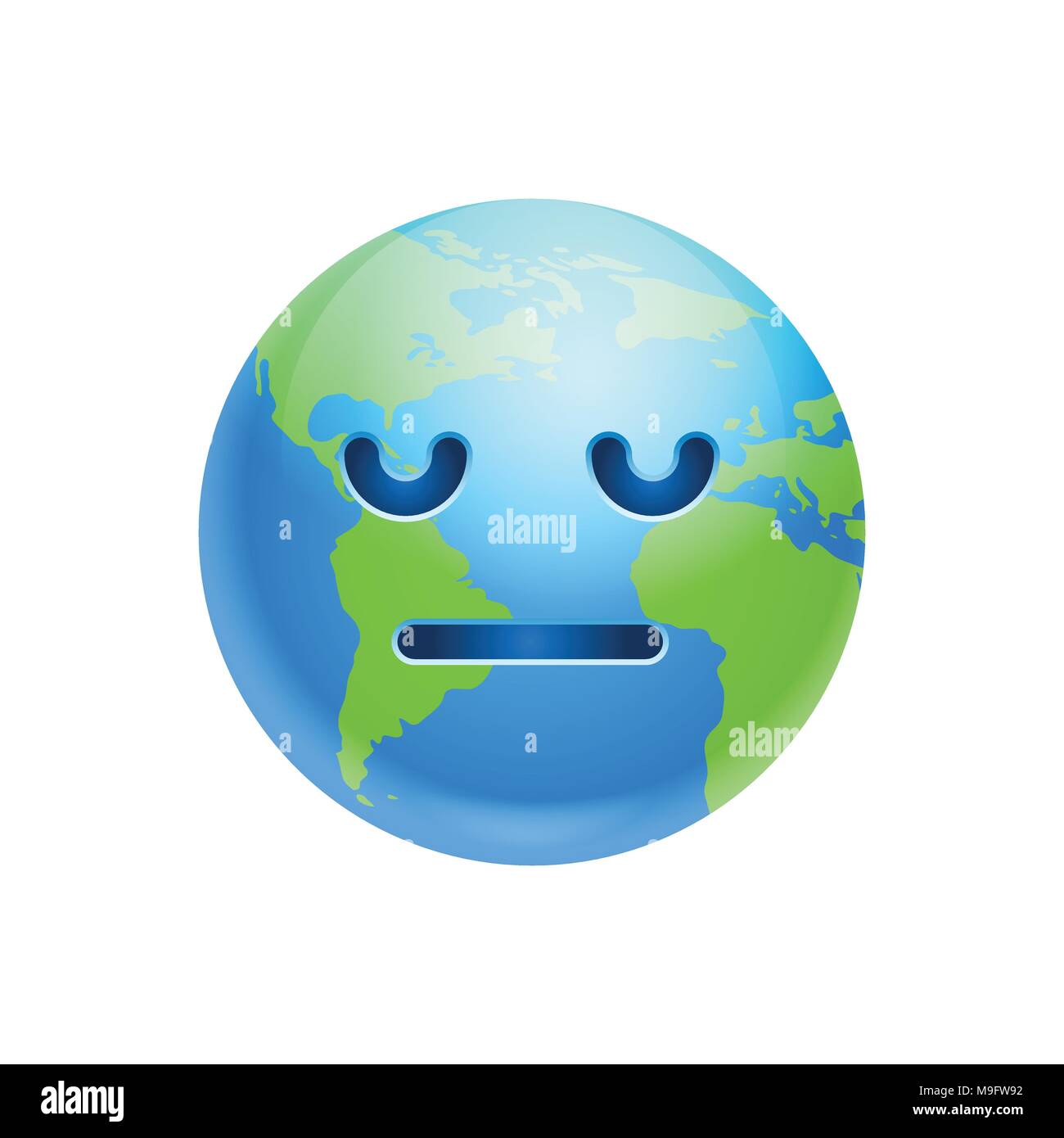 Cartoon Earth Face Sad Emotion Icon Funny Planet Depressed Expression ...