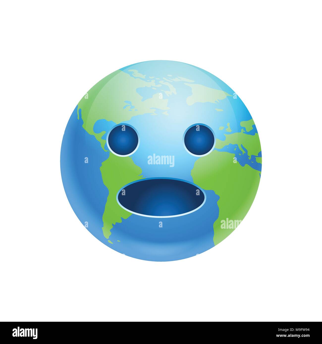 Cartoon Earth Face Shocked Emotion Icon Funny Planet Expression ...