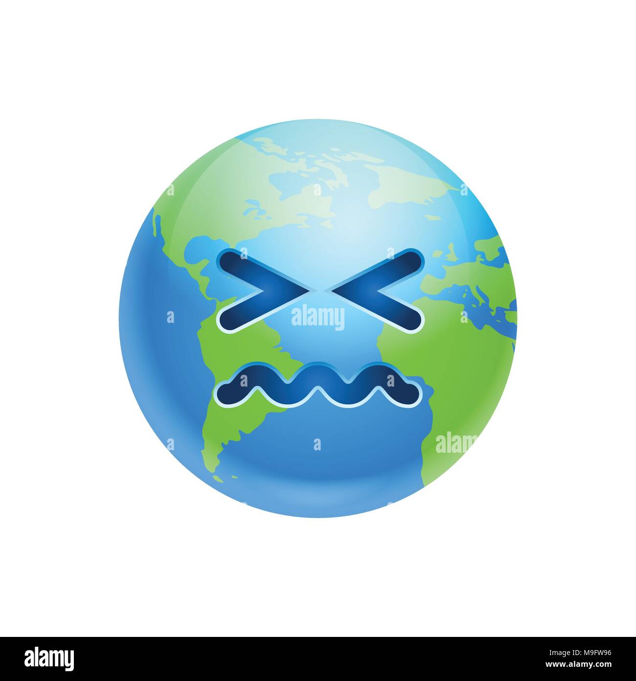 Cartoon Earth Face Sad Emotion Icon Funny Planet Depressed Expression ...
