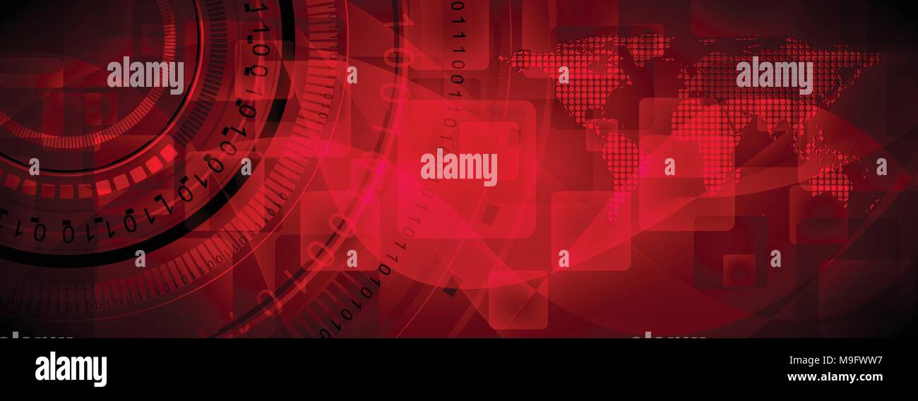 Dark red technology abstract banner vector design with HUD interface ...