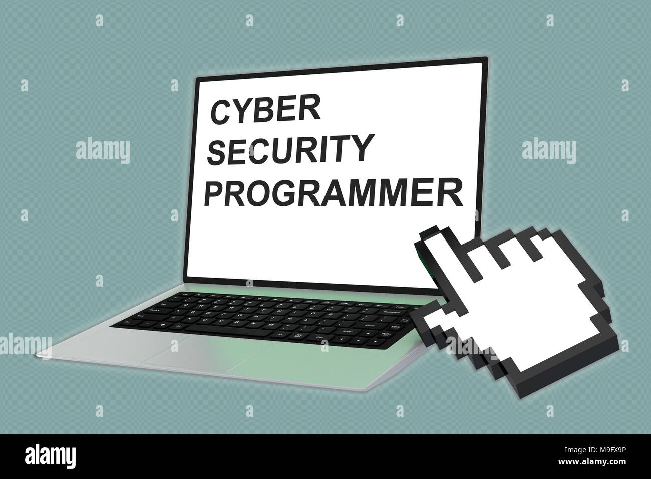 3D illustration of CYBER SECURITY PROGRAMMER script with pointing hand ...