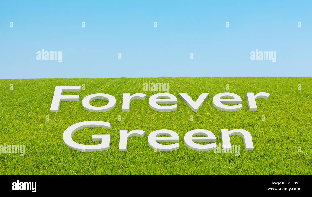 3D illustration of Forever Green script over an open field Stock Photo ...