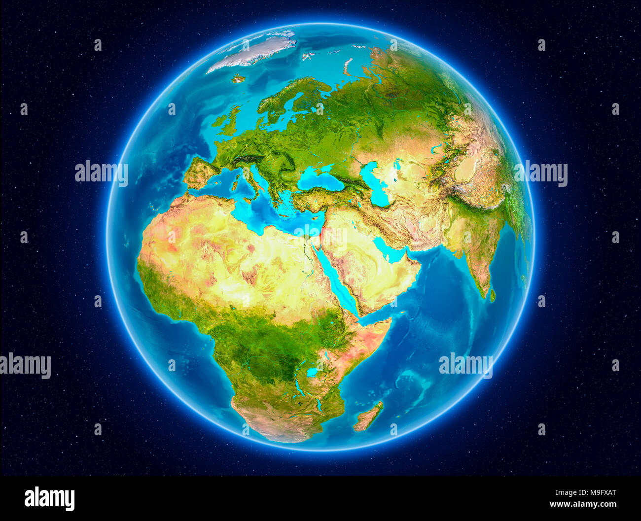 Israel in red from Earth’s orbit. 3D illustration. Elements of this ...