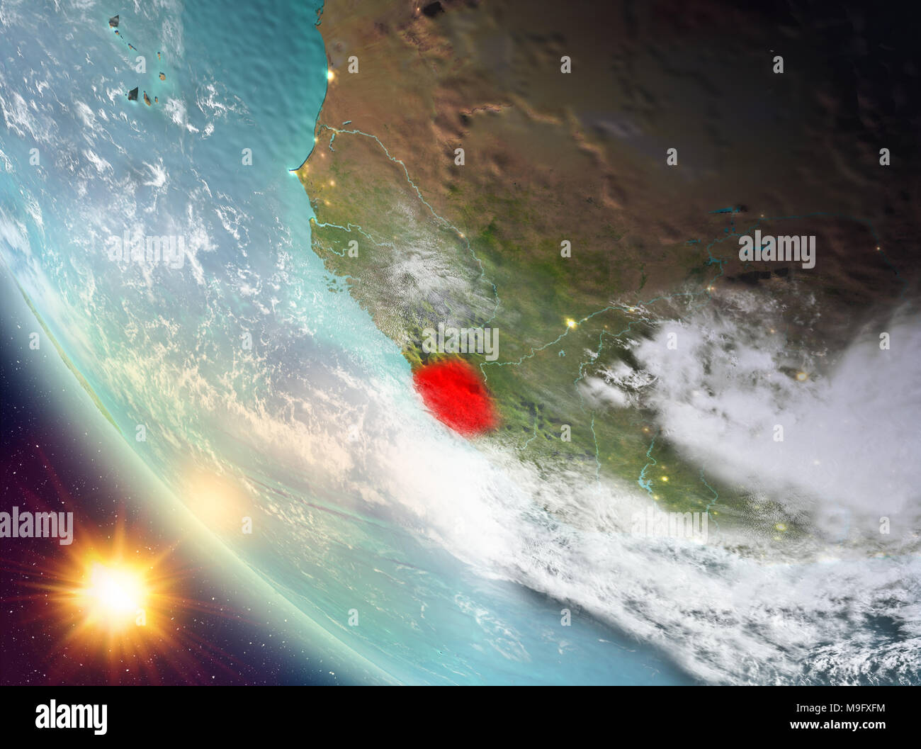 Sierra Leone during sunset highlighted in red on planet Earth with ...