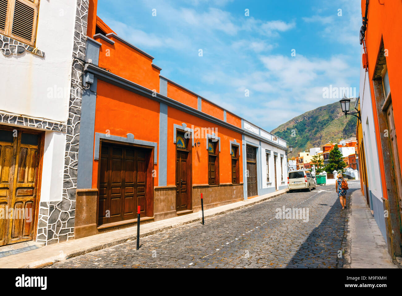 Colorful buildings on the streets of Garachico, Tenerife, Canary ...