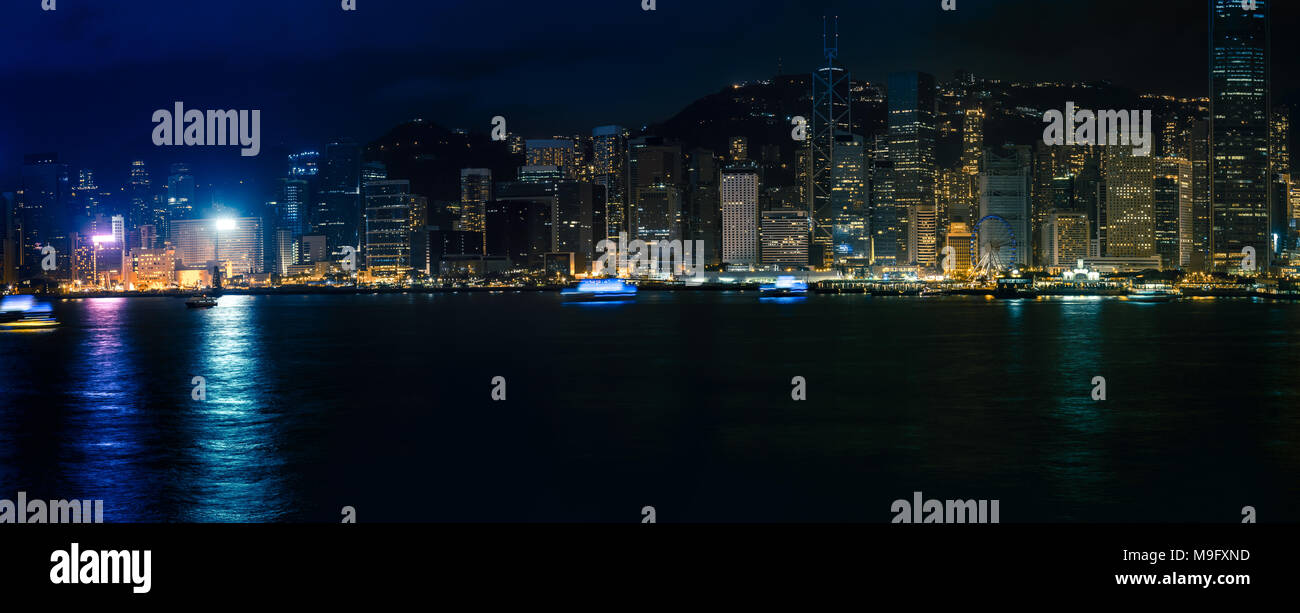 Hong Kong Victoria Harbor night view in earth hour Stock Photo - Alamy