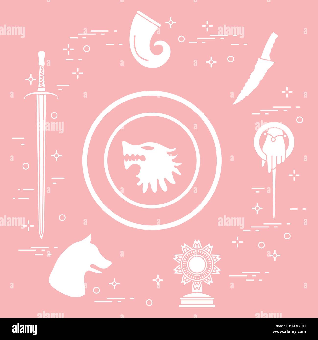 Symbols of the popular fantasy television series. Art and cinema theme ...