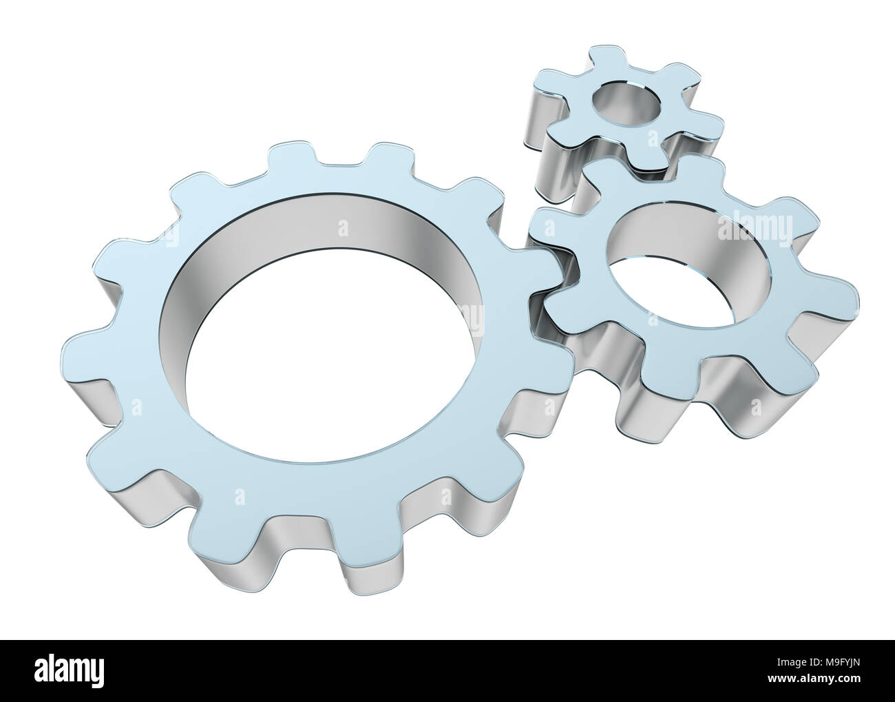 Three 3d gears made of metal and glass Stock Photo - Alamy