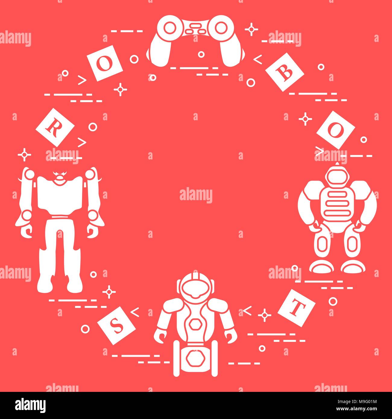 Toys for children: robots, remote control, cubes. Design for banner ...