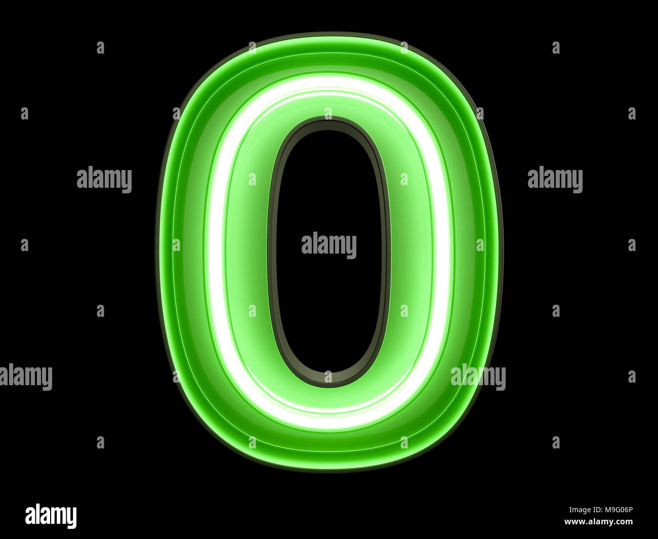 Neon green light glowing digit alphabet character 0 zero null font ...