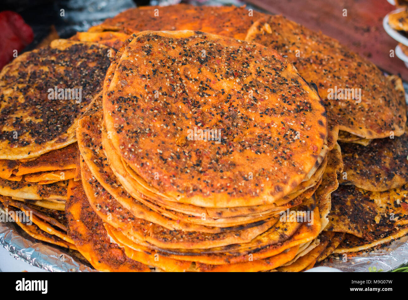 Home making of traditional turkish gozleme pancake Stock Photo - Alamy