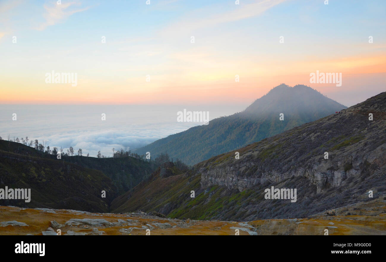 Mount Ijen, East Java, Indonesia - October 2nd, 2017: Sunrise over ...