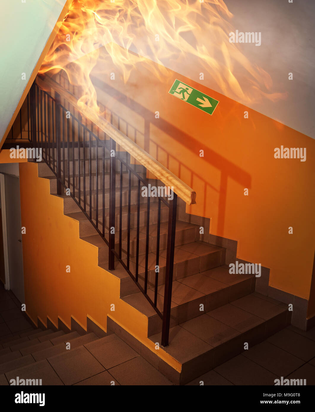 fire on the staircase in the building Stock Photo - Alamy
