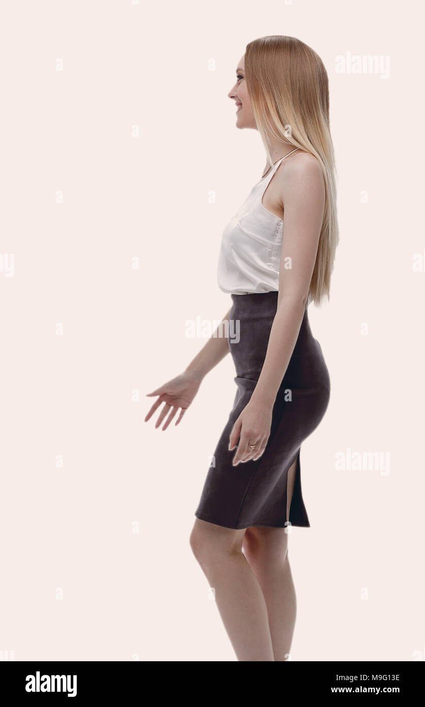 side view. successful business woman is moving forward. photo in Stock ...