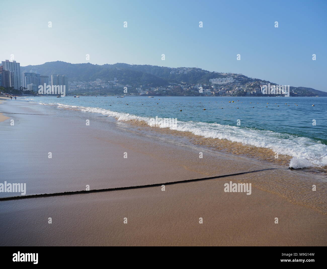 Beautiful panorama of sandy beach at bay of ACAPULCO city in Mexico and ...