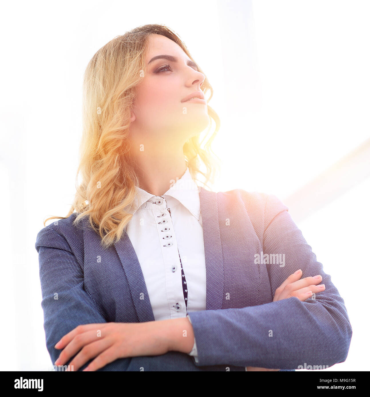 modern woman looking at copy space.i Stock Photo - Alamy