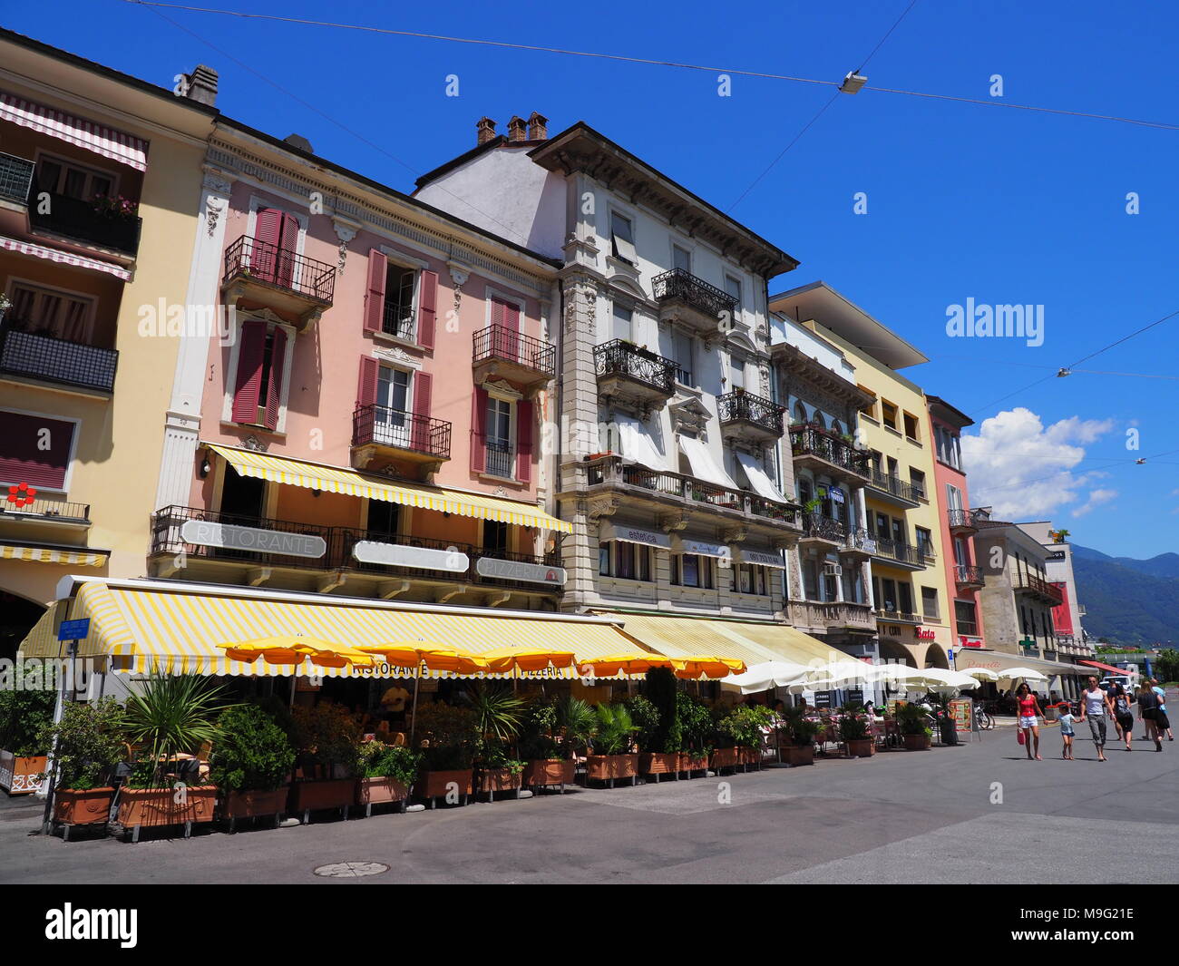 LOCARNO, SWITZERLAND EUROPE on July 2017: Colored buildings on Piazza ...